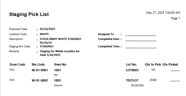 Warehouse Staging – Help Center